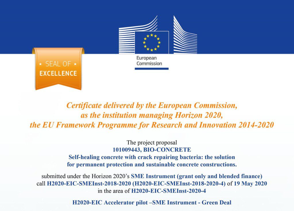 Basilisk awarded with Seal of Excellence - Basilisk Self-Healing Concrete